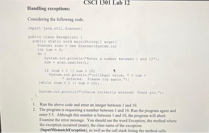 Solved 1. run the above code and enter an integer between 1 | Chegg.com