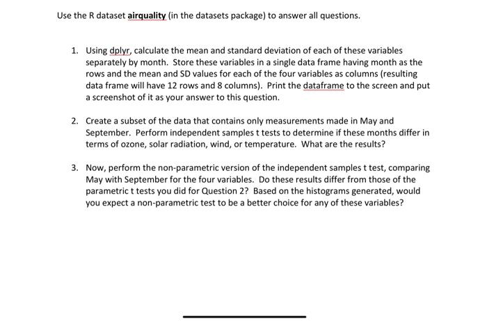 Solved Use the R dataset airquality (in the datasets | Chegg.com