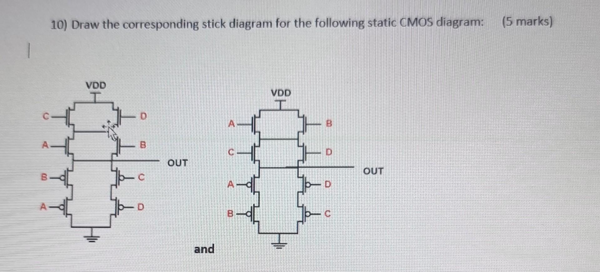 Solved 10) Draw the corresponding stick diagram for the | Chegg.com