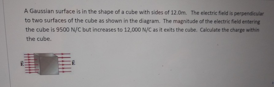 Solved A Gaussian surface is in the shape of a cube with | Chegg.com