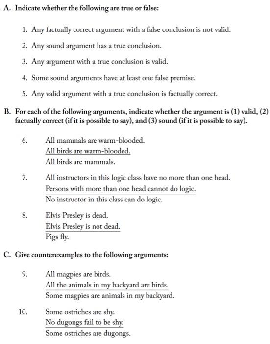 Solved A. Indicate whether the following are true or false: | Chegg.com