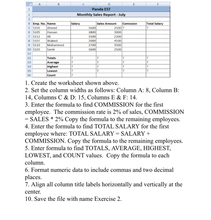 Solved D 1 Panda EST Monthly Sales Report - July Salary | Chegg.com