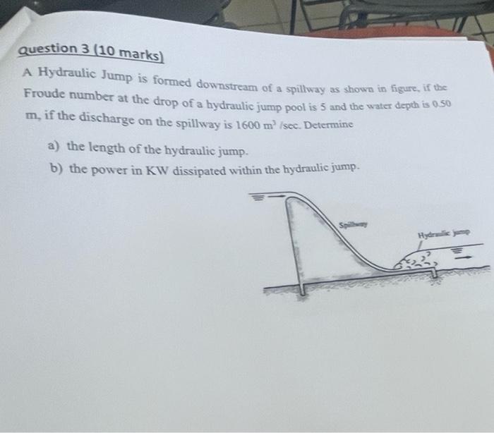 Solved Question 3 ( 10 marks) A Hydraulic Jump is formed | Chegg.com