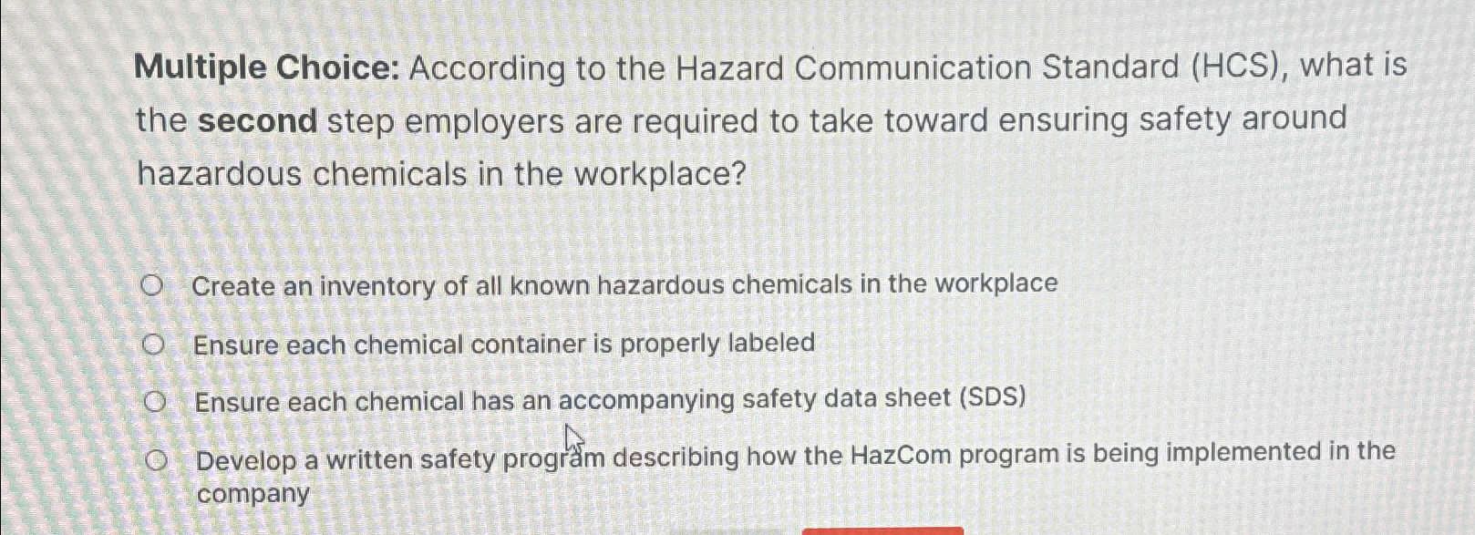Solved Multiple Choice: According to the Hazard | Chegg.com