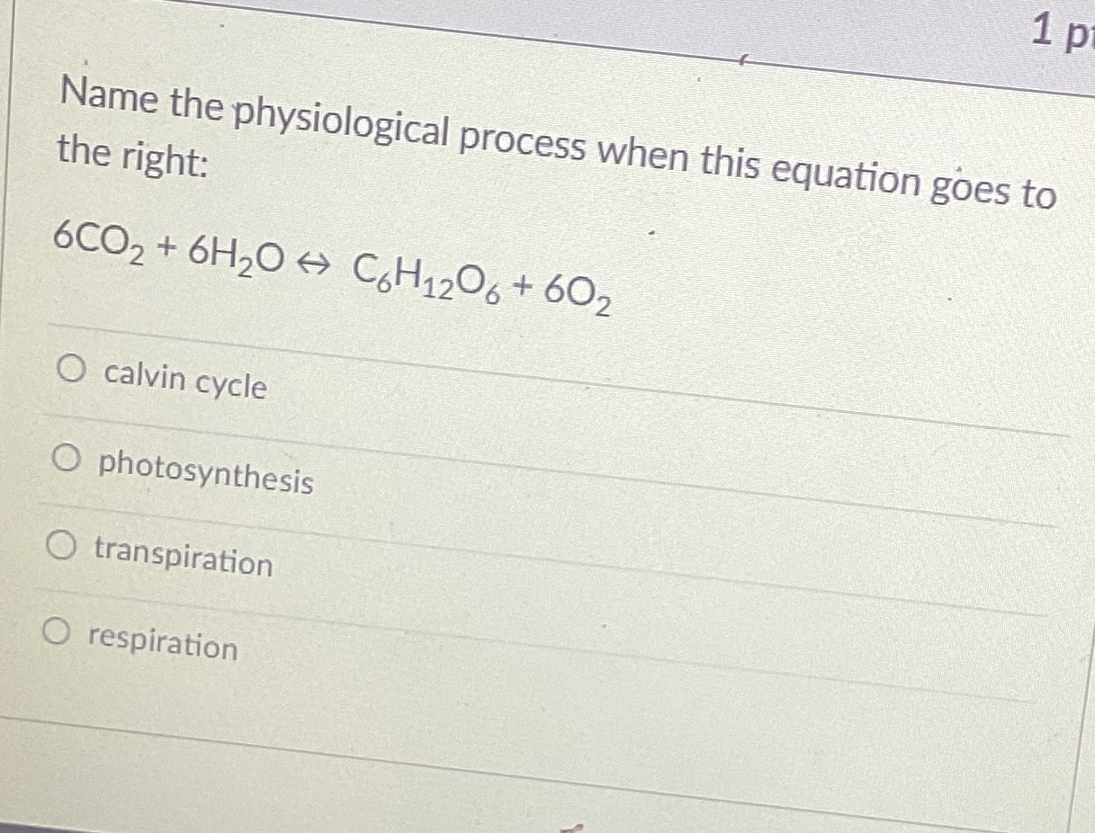 Solved Name the physiological process when this equation | Chegg.com