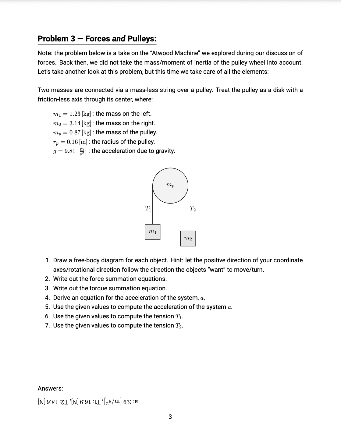 Solved Problem 3 - ﻿Forces and Pulleys:Note: the problem | Chegg.com