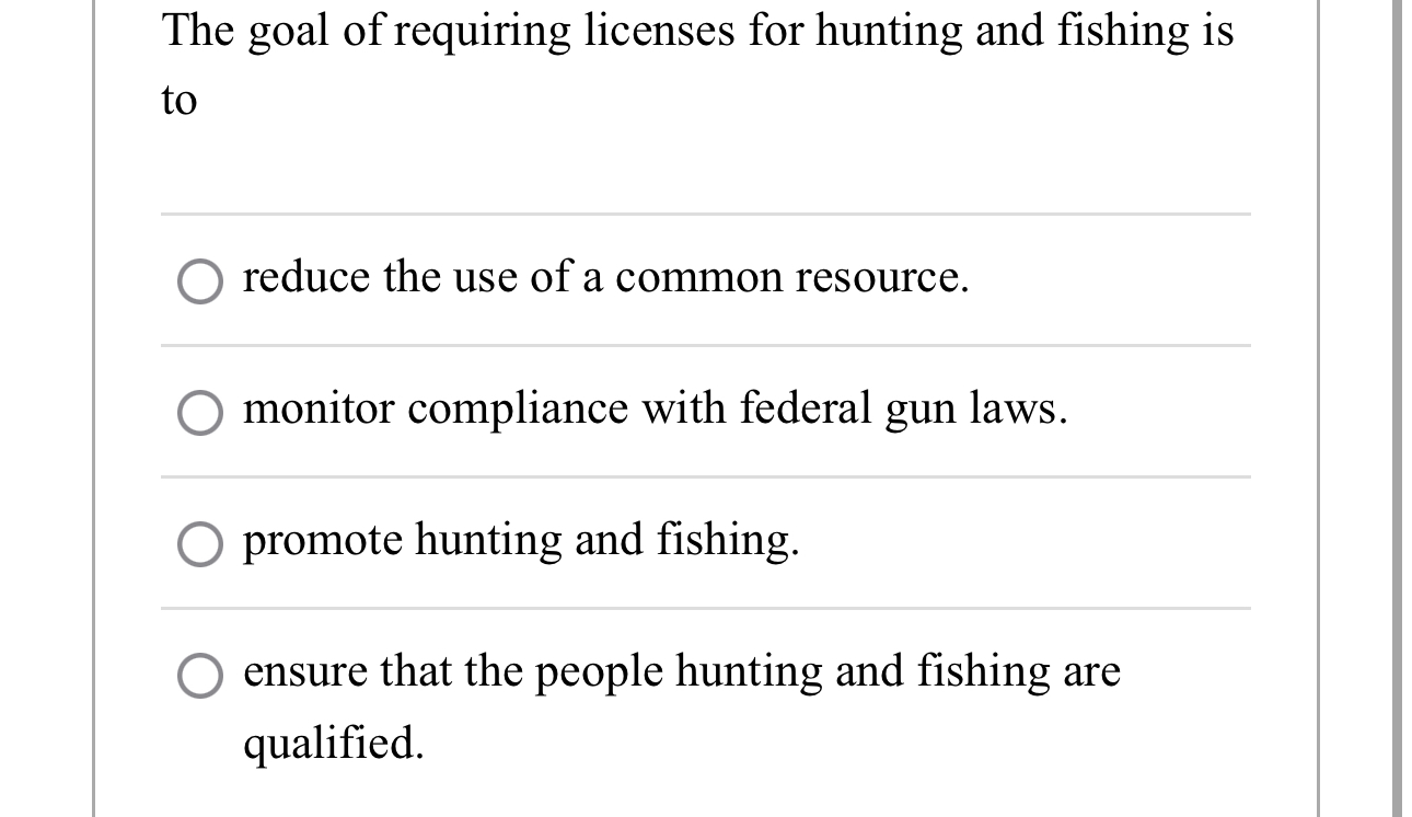 Solved The goal of requiring licenses for hunting and | Chegg.com