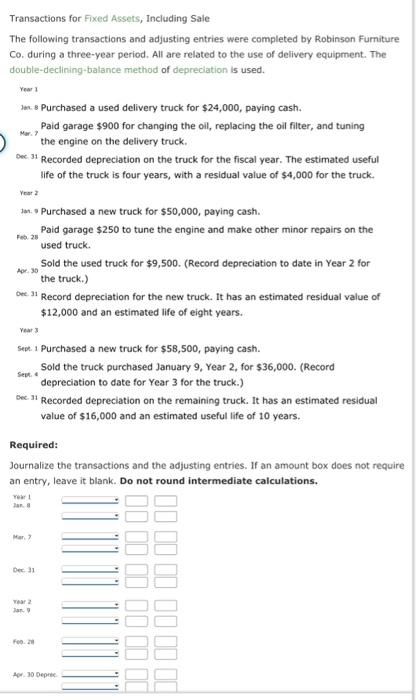 Solved Transactions for Fixed Assets, Including Sale The | Chegg.com