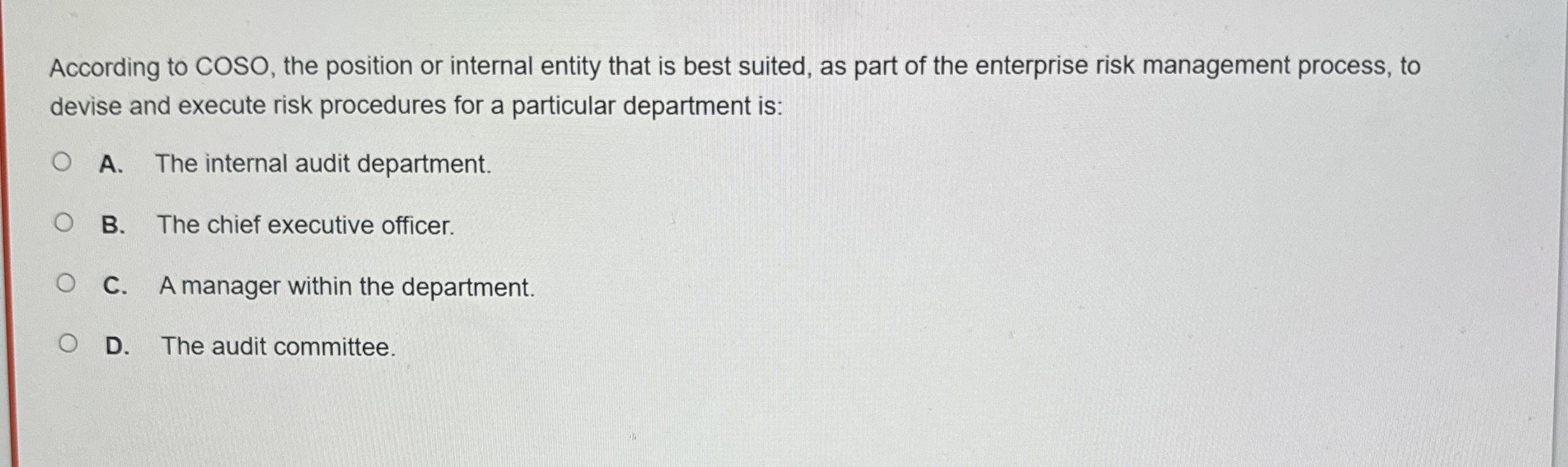 Solved According to COSO, the position or internal entity | Chegg.com