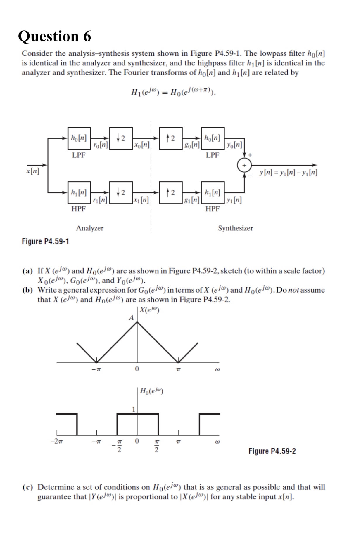 Solved Question 6Consider the analysis-synthesis system | Chegg.com