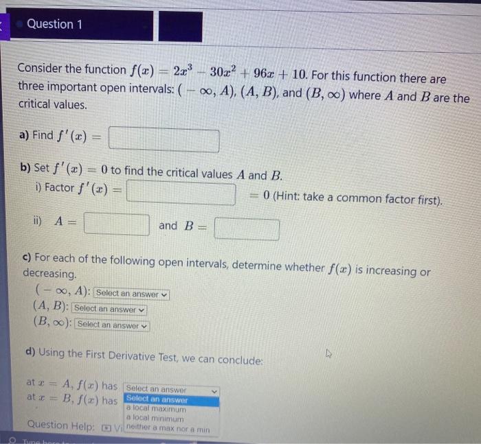 Solved Consider the function f(x)=2x3−30x2+96x+10. For this | Chegg.com