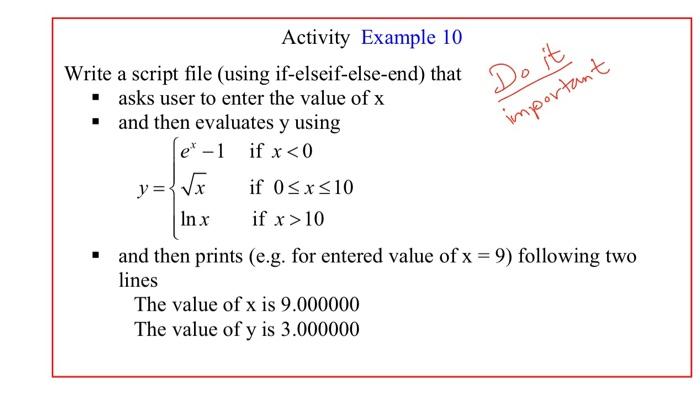 Solved Activity Example 10 Write a script file (using | Chegg.com
