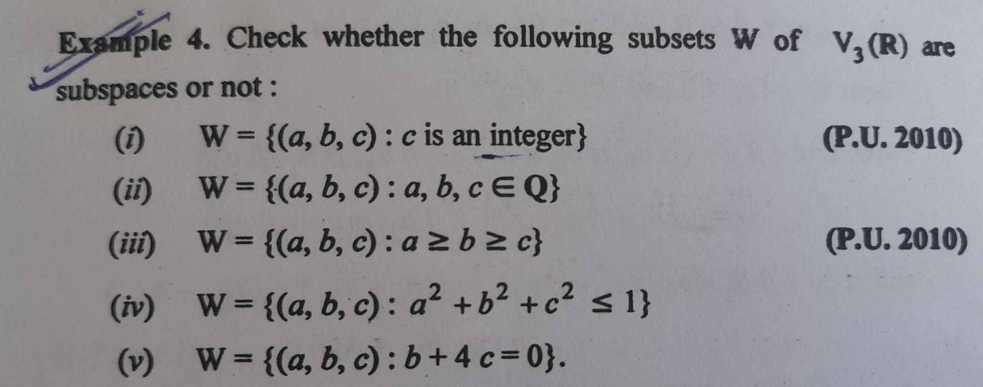 Solved Ex wiple 4. Check whether the following subsets W of | Chegg.com