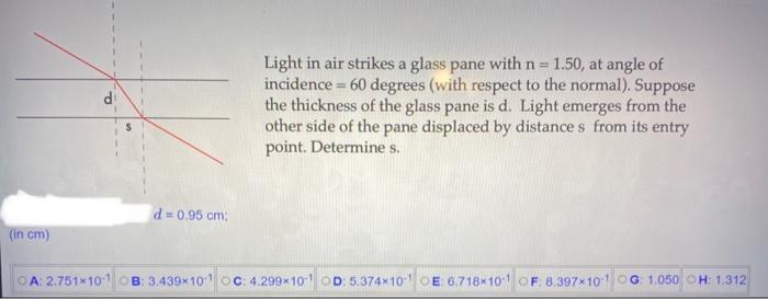 Solved Light in air strikes a glass pane with n=1.50, at | Chegg.com