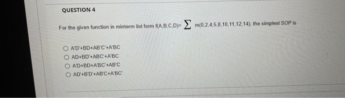 Solved For the given function in minterm list form | Chegg.com