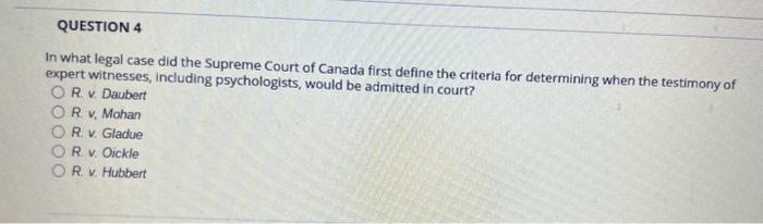 Solved In what legal case did the Supreme Court of Canada | Chegg.com