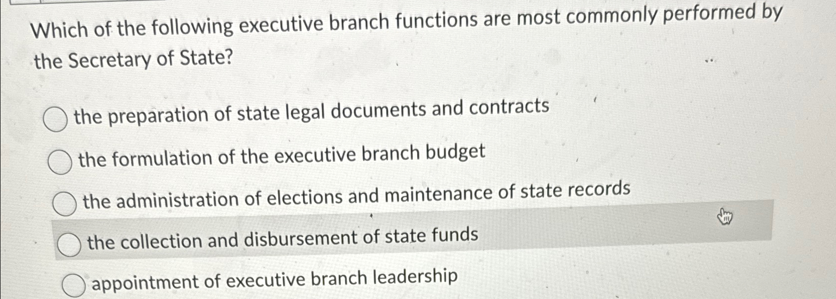 Solved Which of the following executive branch functions are | Chegg.com