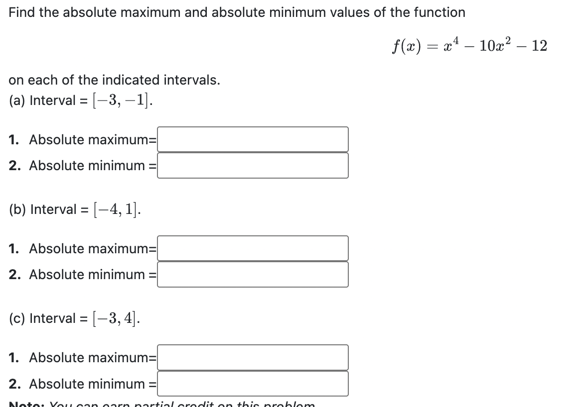 Solved Find the absolute ﻿maximum and absolute ﻿minimum | Chegg.com