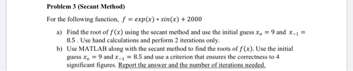 Solved Problem 3 (Secant Method) For the following function, | Chegg.com