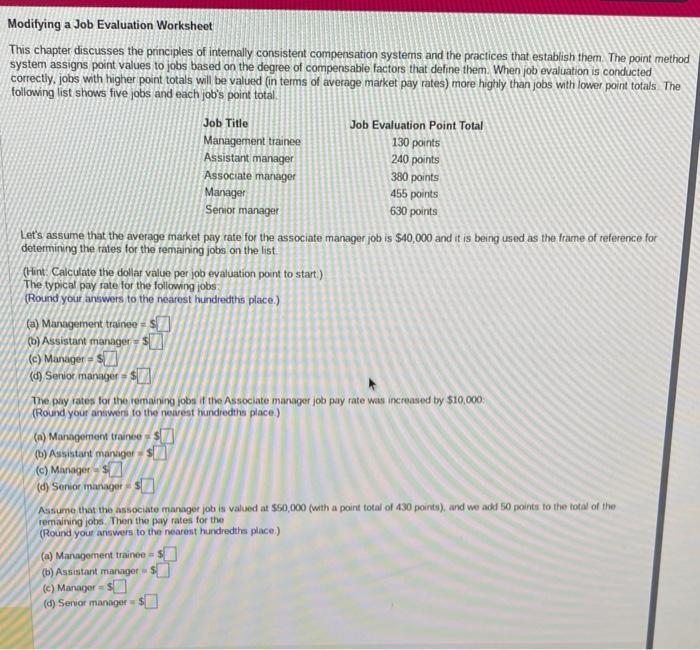 Solved Modifying a Job Evaluation Worksheet This chapter | Chegg.com