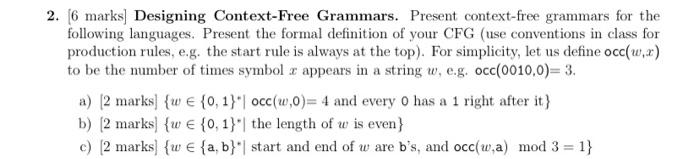 Solved 2. (6 marks] Designing Context-Free Grammars. Present | Chegg.com