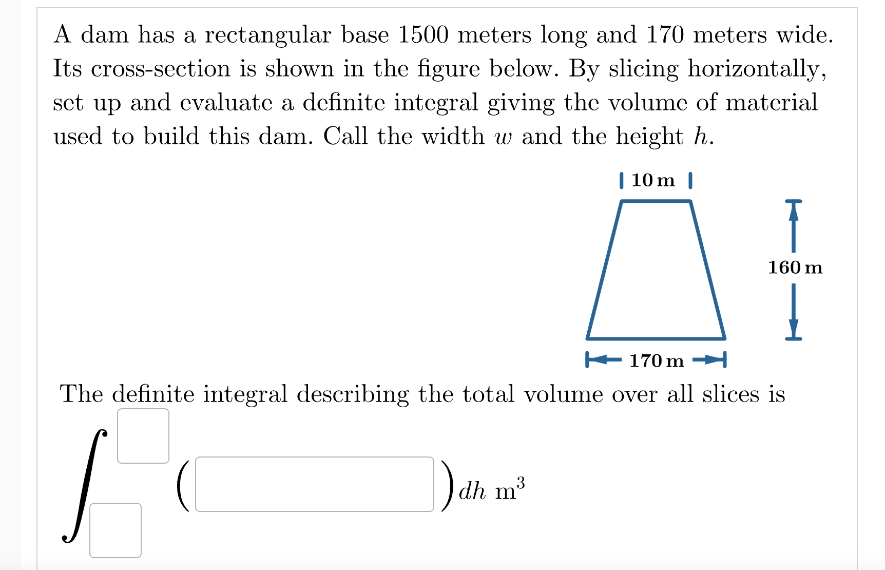 Solved A dam has a rectangular base 1400 ﻿meters long and | Chegg.com