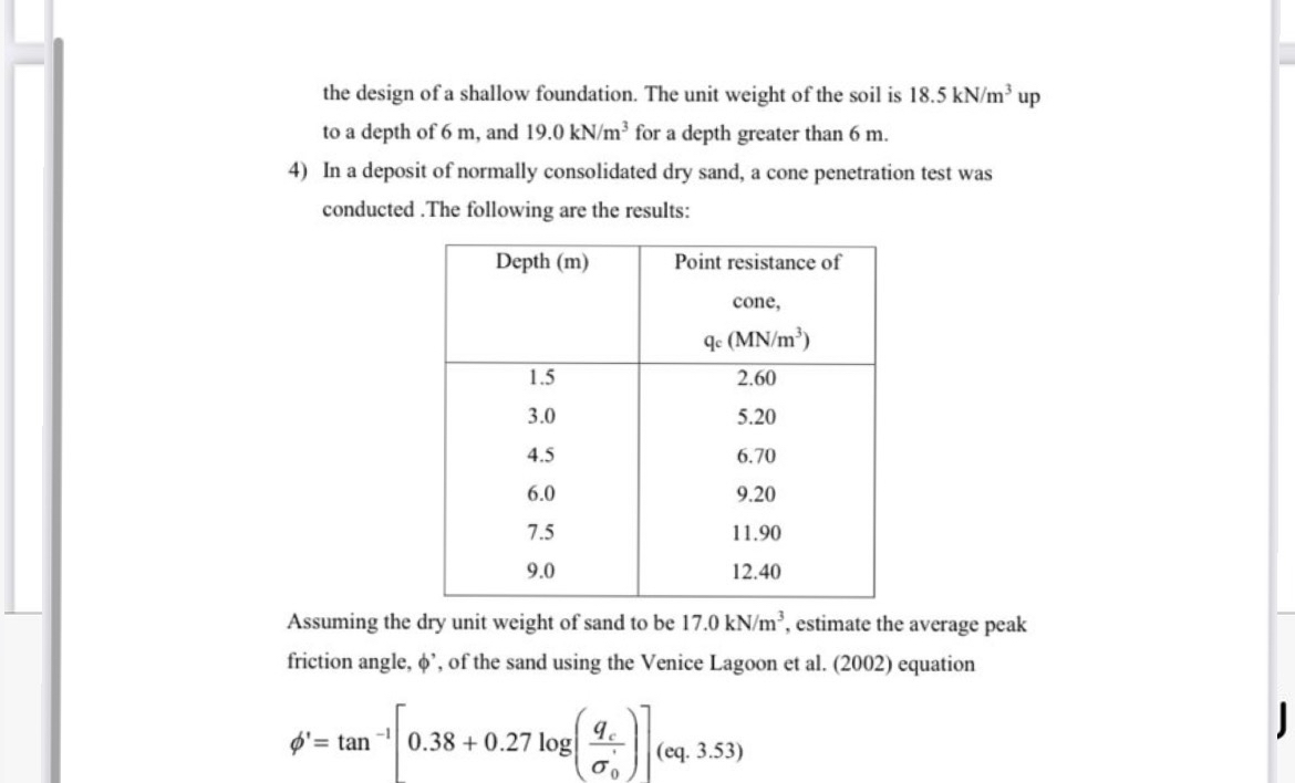 Solved the design of a shallow foundation. The unit weight | Chegg.com