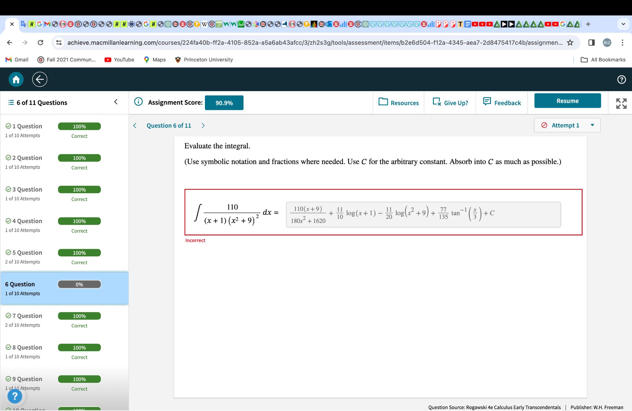 Solved \table[[:=6 ﻿of 11Q,],[O 1 ﻿Question,100% | Chegg.com