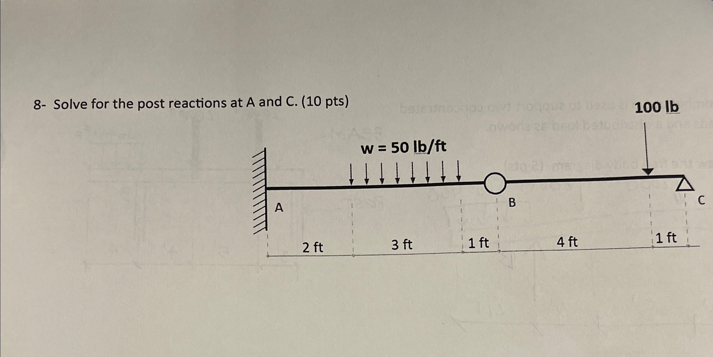 Solved 8- ﻿Solve for the post reactions at A and C. | Chegg.com