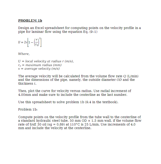 Solved PROBLEM 1bDesign an Excel spreadsheet for computing | Chegg.com