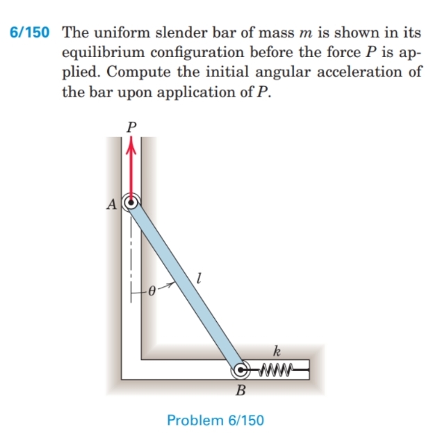 Solved 6/150 ﻿The uniform slender bar of mass m ﻿is shown in | Chegg.com