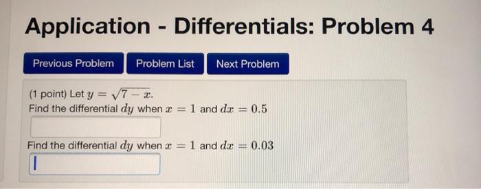 Solved Application - Differentials: Problem 4 Previous | Chegg.com