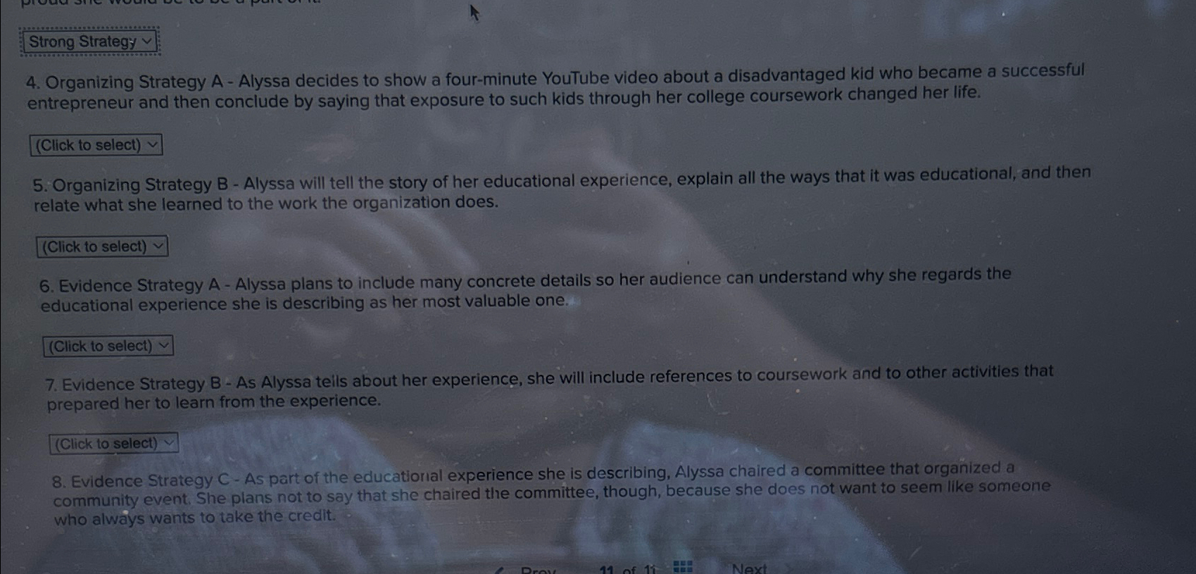 Solved Strong Strategy4. ﻿Organizing Strategy A - ﻿Alyssa | Chegg.com