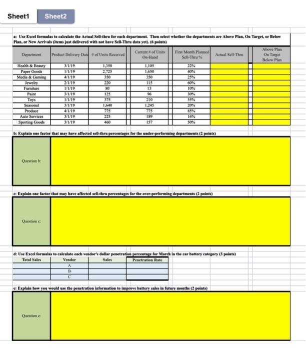 =Sheet1 Sheet 2 a: Use Exeel formulas to ealcelate | Chegg.com