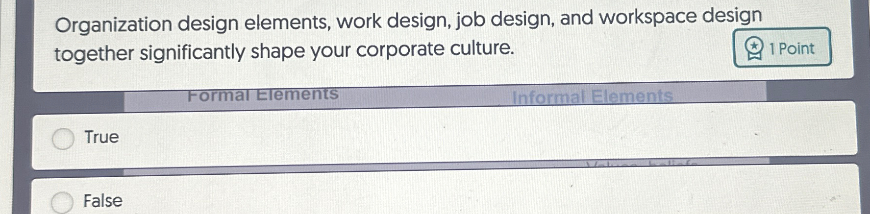 Solved Organization design elements, work design, job | Chegg.com