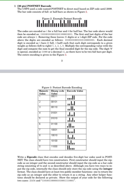 Solved 3. (30 pts) POSTNET Barcode The USPS used a code | Chegg.com