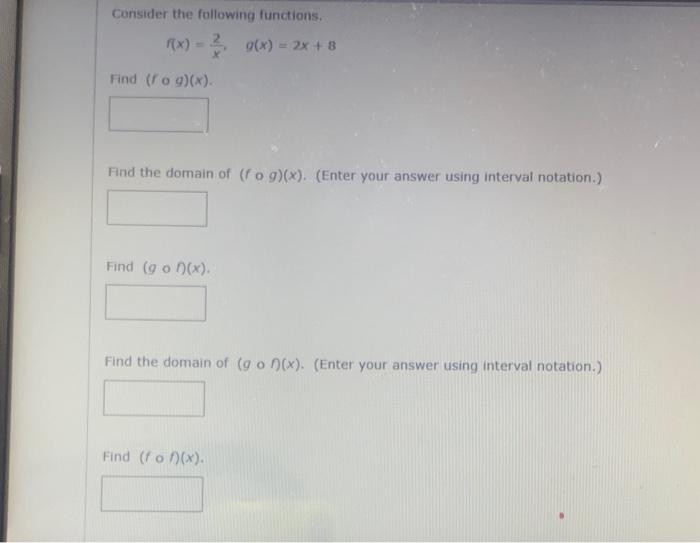 Solved Consider The Following Functions F X X2 G X 2x 8