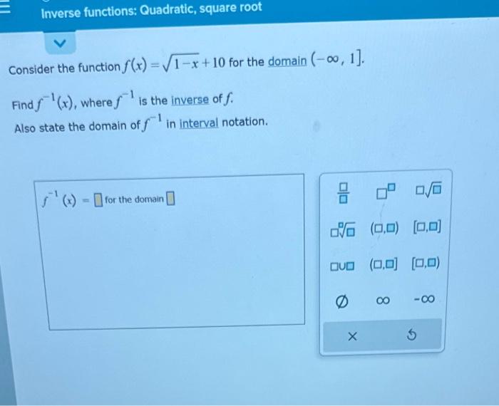 Solved Consider the function f(x)=1−x+10 for the domain | Chegg.com Solved Consider the function f(x)=1−x+10 for the domain | Chegg.com
