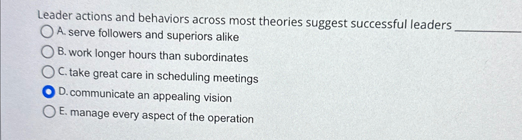 Solved Leader actions and behaviors across most theories | Chegg.com