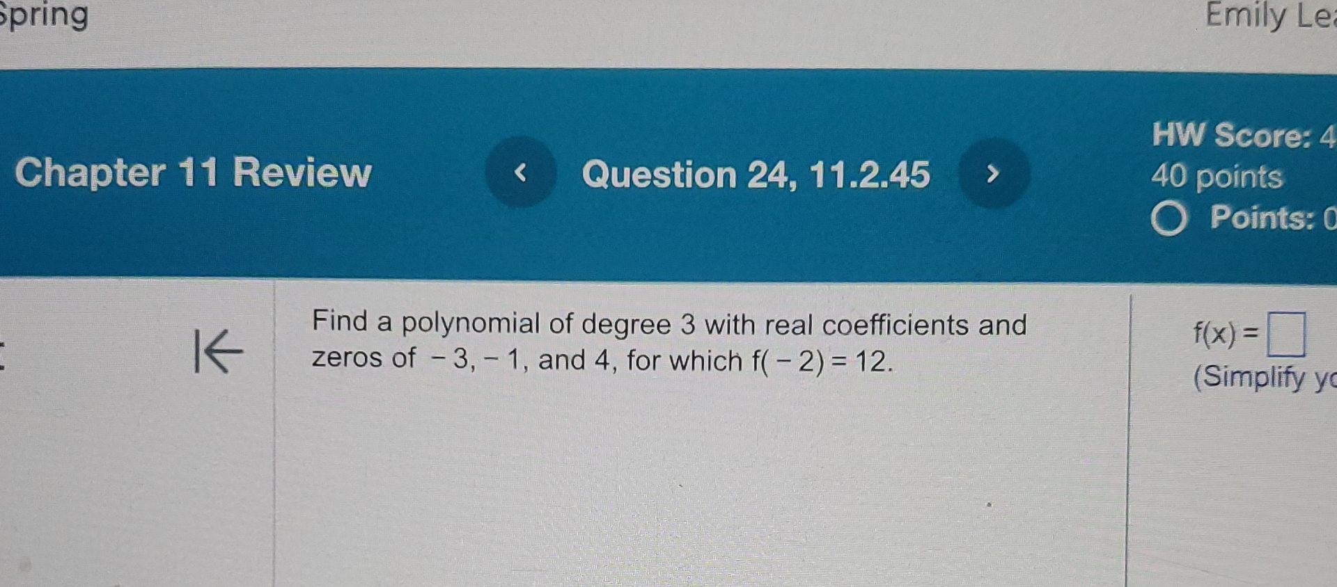 Solved Chapter 11 ﻿ReviewQuestion 24, 11.2.45HW Score: 440 | Chegg.com