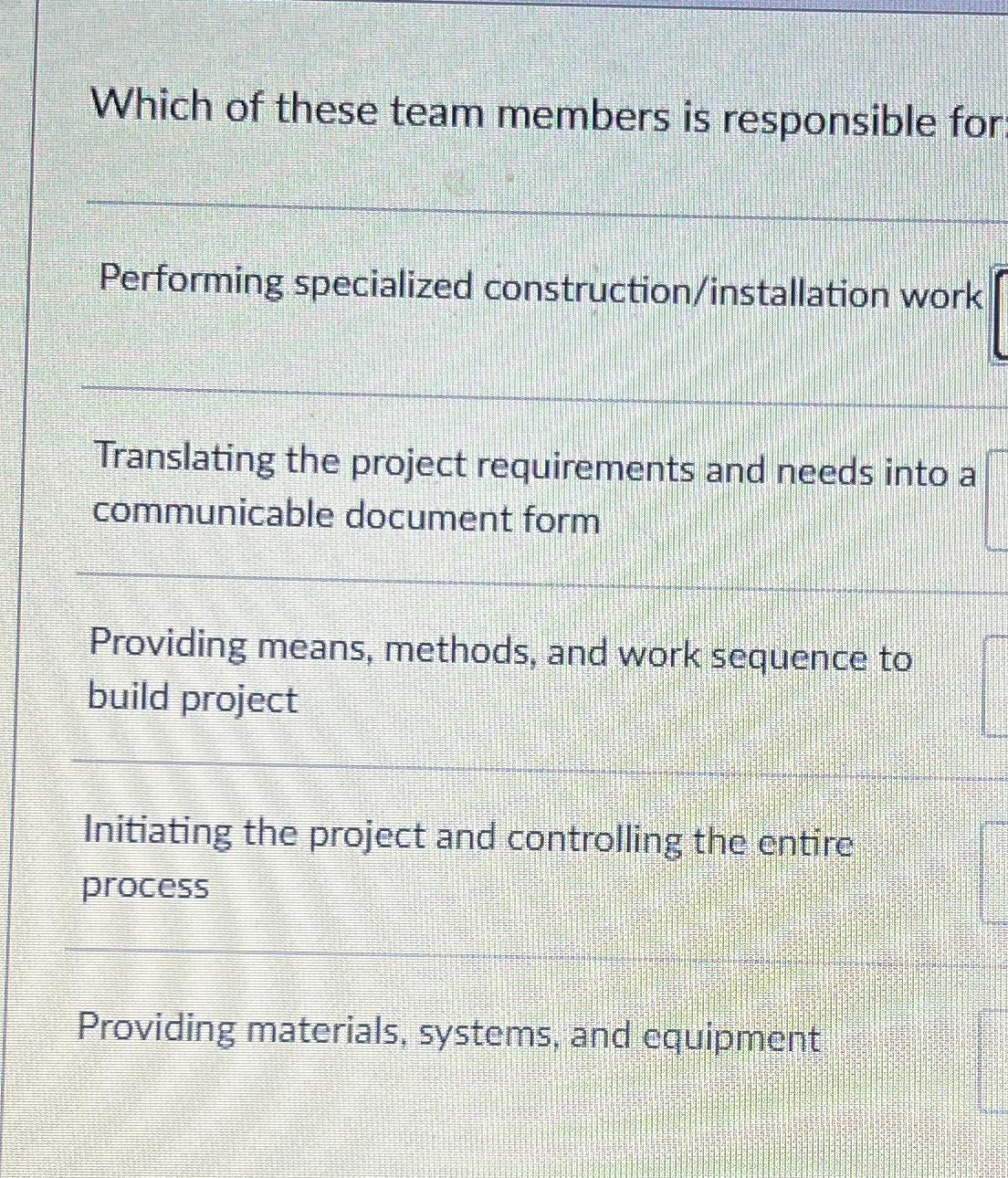 Solved Which of these team members is responsible | Chegg.com