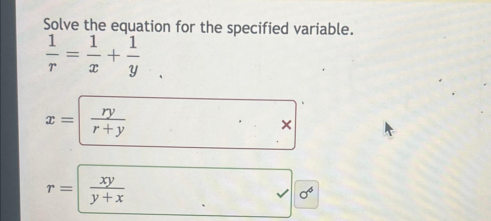 Solved Solve the equation for the specified | Chegg.com