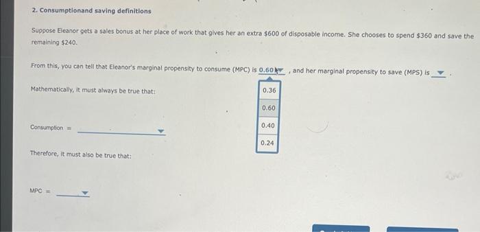 Solved 2. Consumptionand saving definitions Suppose Eieanor | Chegg.com