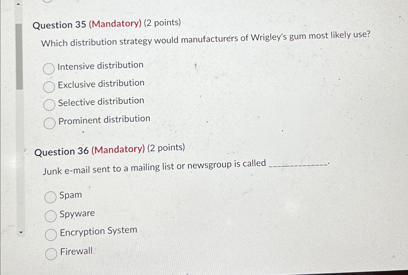 Solved Question 35 (Mandatory) (2 ﻿points)Which distribution | Chegg.com