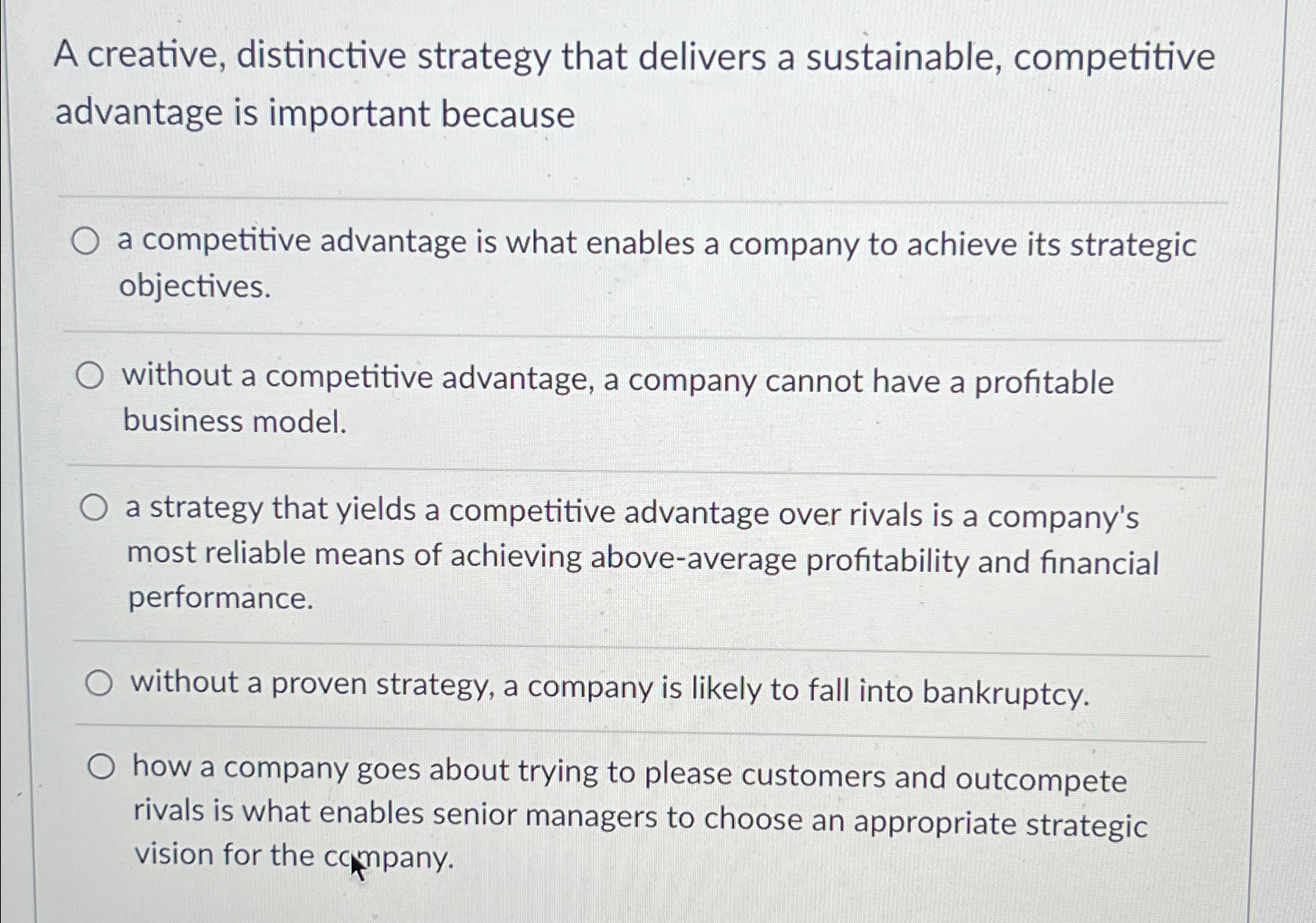 Solved A creative, distinctive strategy that delivers a | Chegg.com