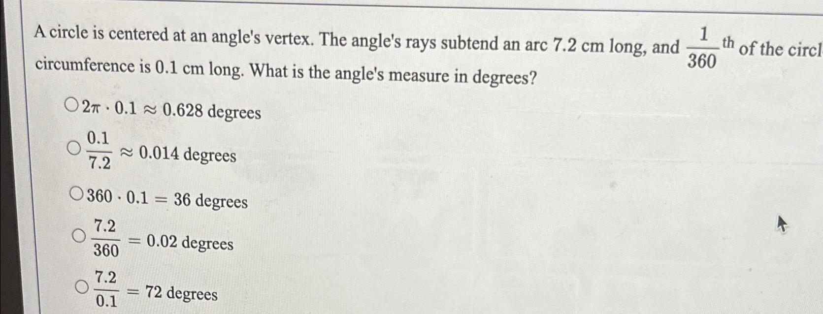 Solved A circle is centered at an angle's vertex. The | Chegg.com