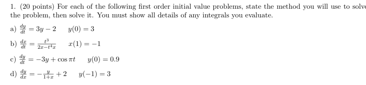 Solved ( 20 ﻿points) ﻿For each of the following first order | Chegg.com