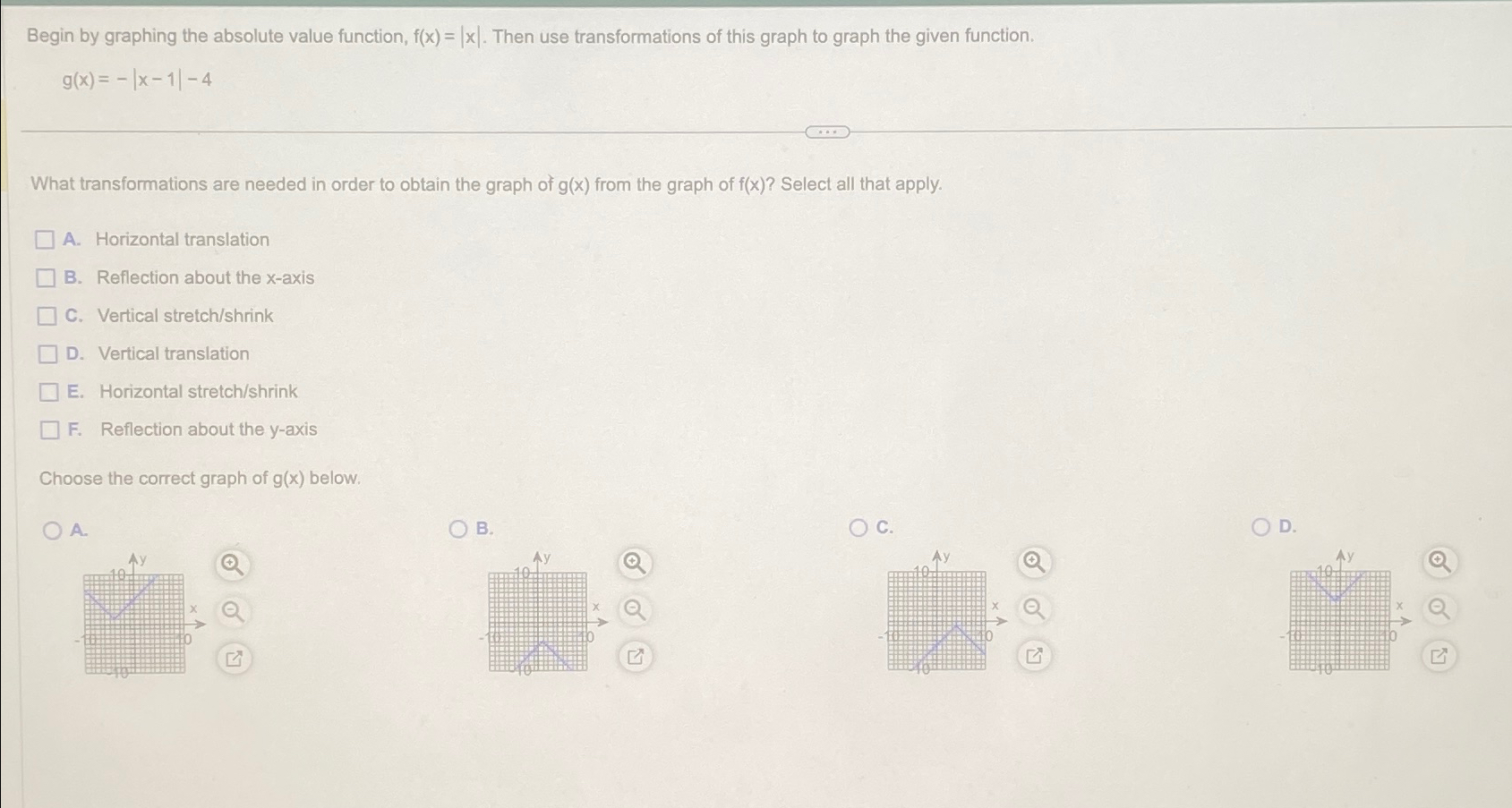 Solved Begin by graphing the absolute value function, | Chegg.com