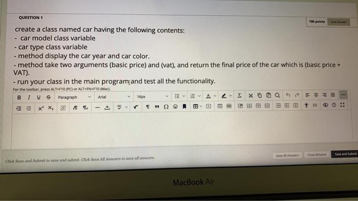 Solved QUESTION 1 100 points create a class named car having | Chegg.com