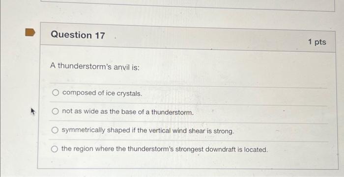 1pts A thunderstorm's anvil is: composed of ice | Chegg.com